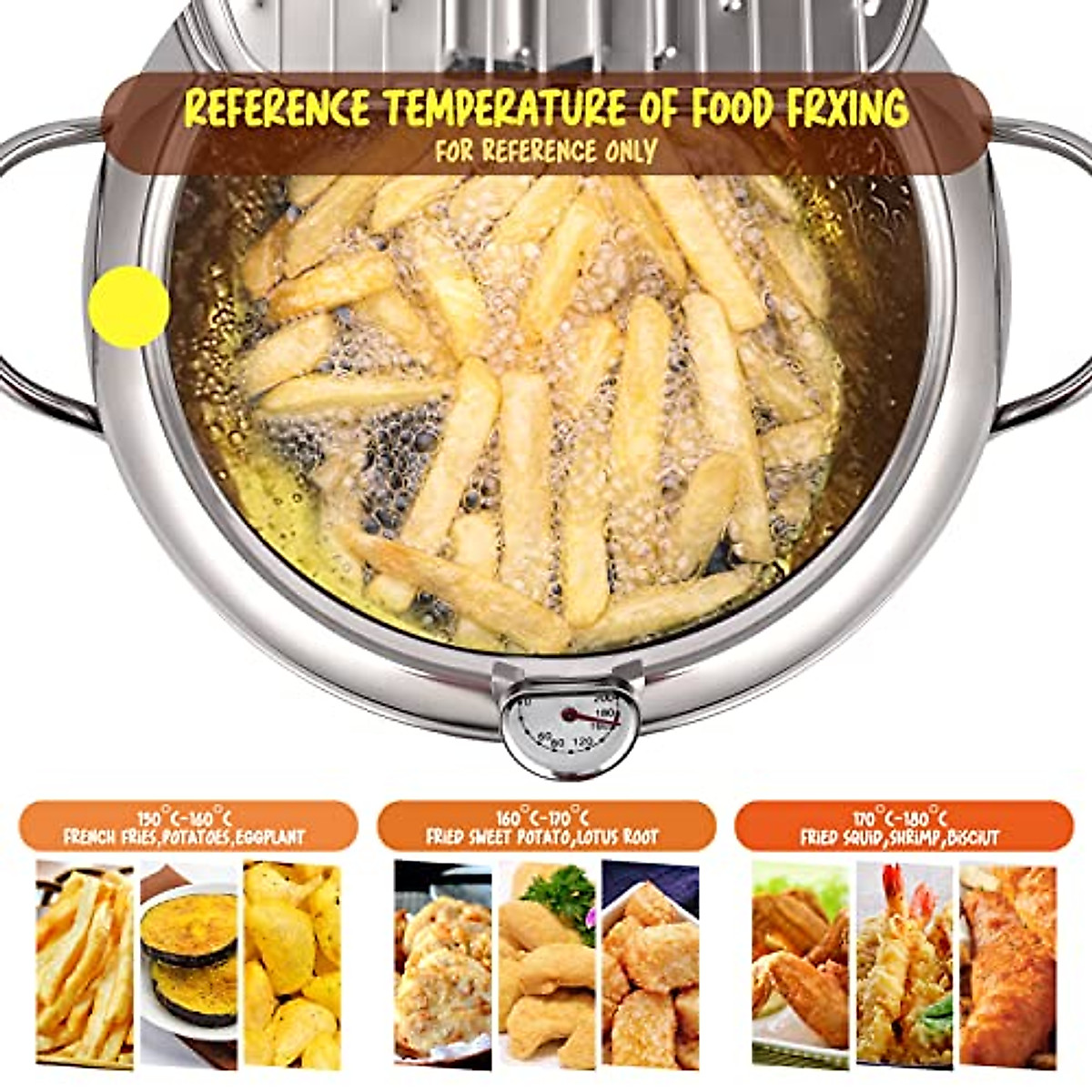 Oxydrily,deep Fryer Pot,304 Stainless Steel with Temperature Control and Lid Japanese Style Tempura Fryer