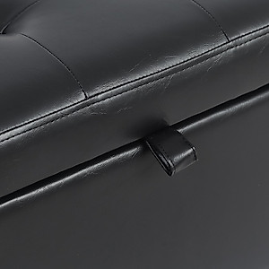 Asense 17 Inch Square Storage Ottoman,Small Foot Rest Stool for Couch, Faux Leather Upholstered Footstool Cube for Entryway Bedroom Living Room, Black