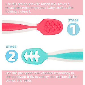 Baby Spoons, Feeding Littles, Silicone Pre-Spoon for Kids Aged 6+ Months - First and Second Stage Spoons, Baby Led Weaning, Teething Spoons, Infant Feeding - Toddler Utensils - 2 Spoons, (Pink/White)