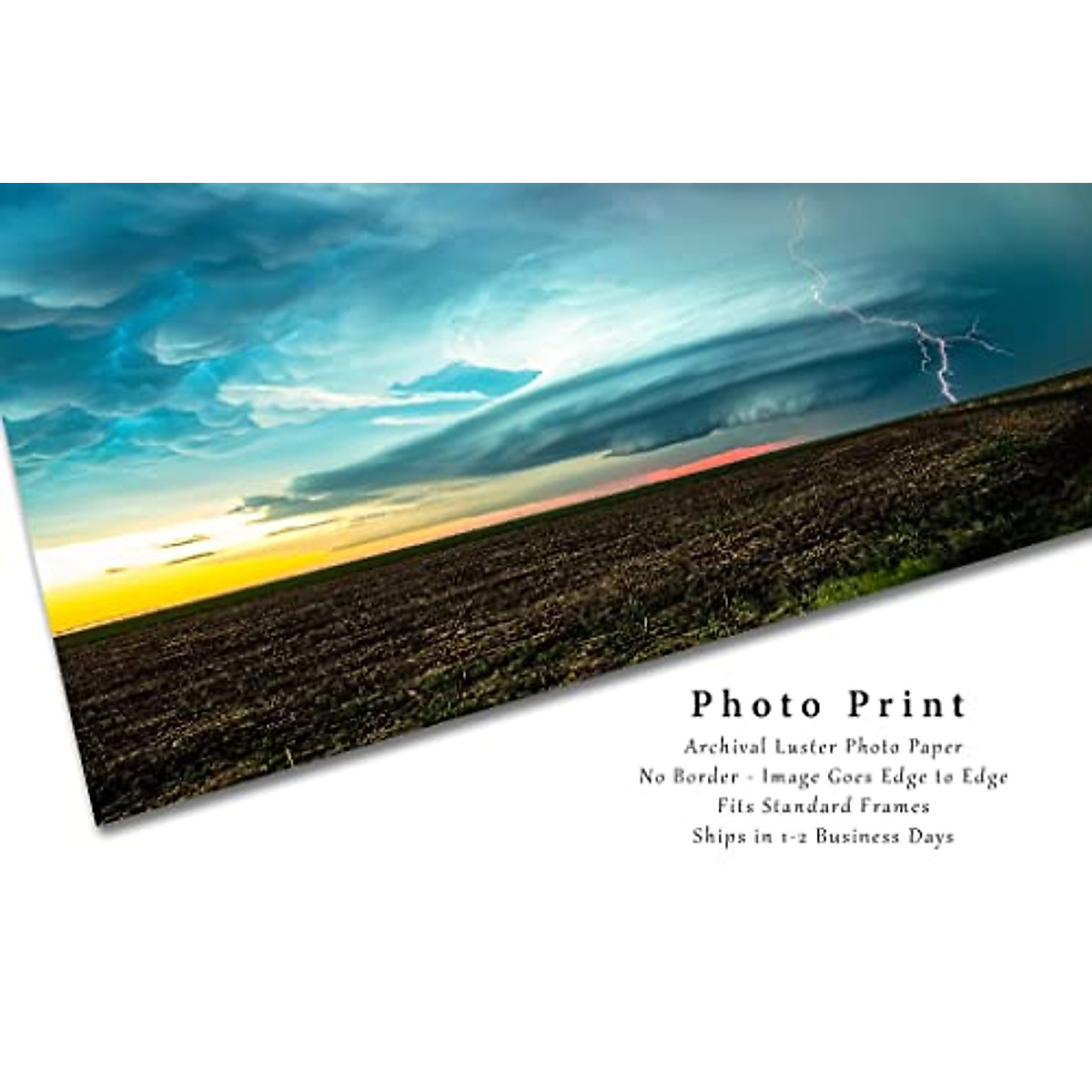 Storm Photography Print (Not Framed) Picture of Supercell Thunderstorm with Lightning Bolt on Spring Evening in Kansas Weather Wall Art Nature Decor (8" x 10")