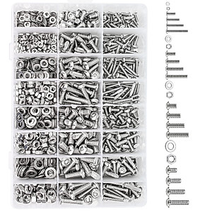 HELIFOUNER 810 Pieces M3 M4 M5 M6 304 Stainless Steel Button Head Socket Cap Metric Screws Bolts, Flat Washers and Nuts Assortment Kit with Hex Wrenches