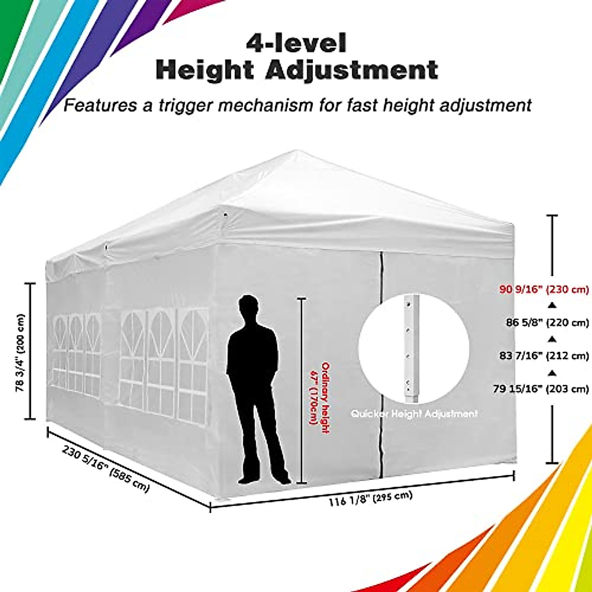 Instahibit 10x20FT 95LB Heavy Duty Outdoor Pop Up Canopy Enclosed Wedding Backyard Party Event Tent White with Sidewall