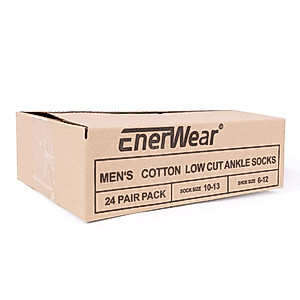 EnerWear-Coolmax 24 Pack Men's Cotton Low Cut Ankle Socks (10-13/24Pair, Black)