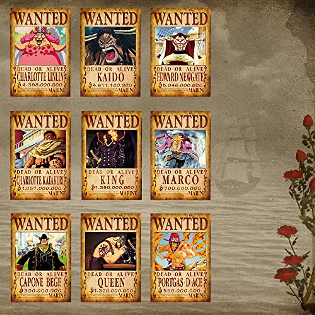 50pcs Set of Pirates Wanted Posters 4x6inch Wall Art Home Bedroom Decor Wall collage Suitable for Anime Fans gift Boys Girls Room Decoration