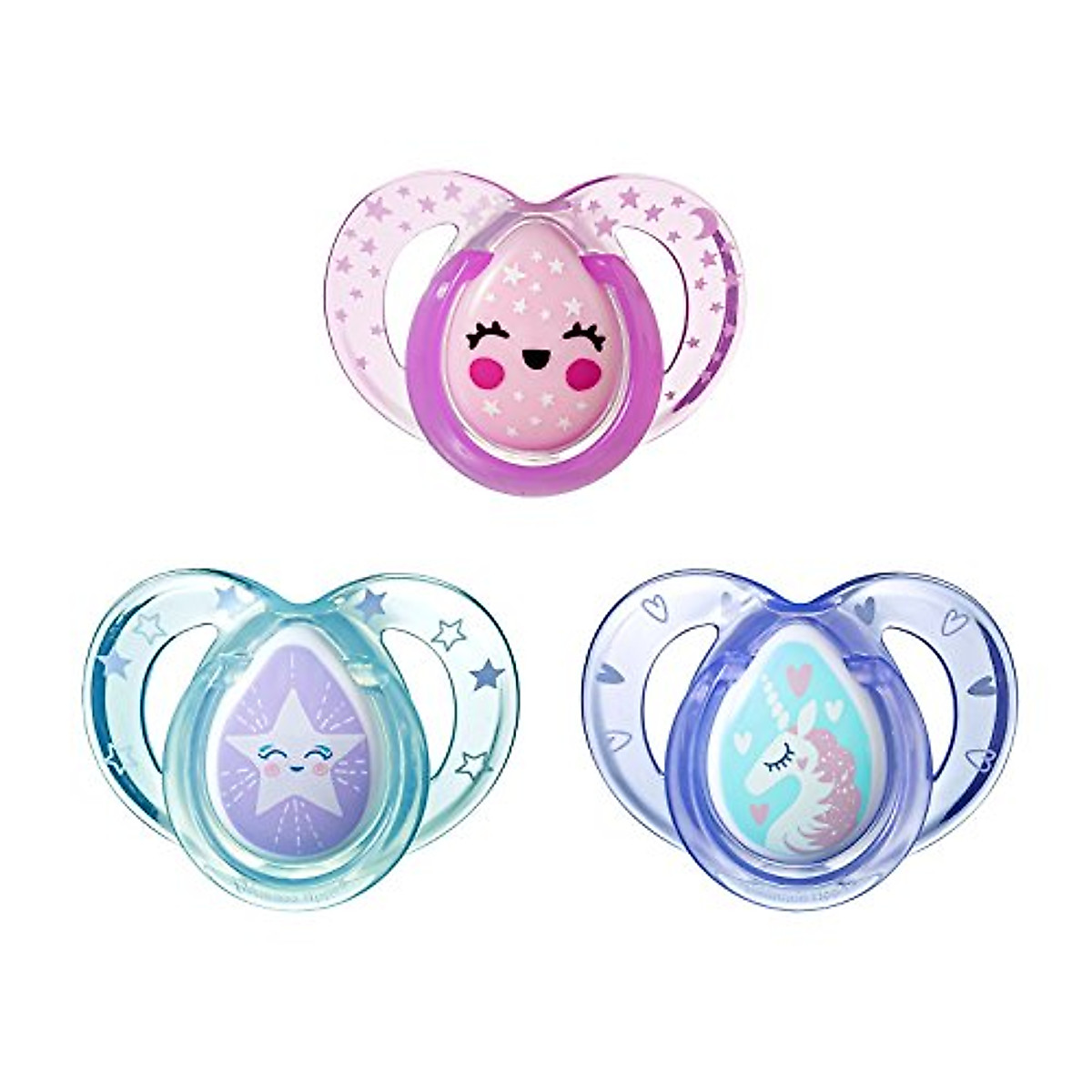 Tommee Tippee Day And Night Pacifiers, Symmetrical Design, BPA-Free Silicone Binkies, 6-18m, 3-Count, Colors And Designs May Vary