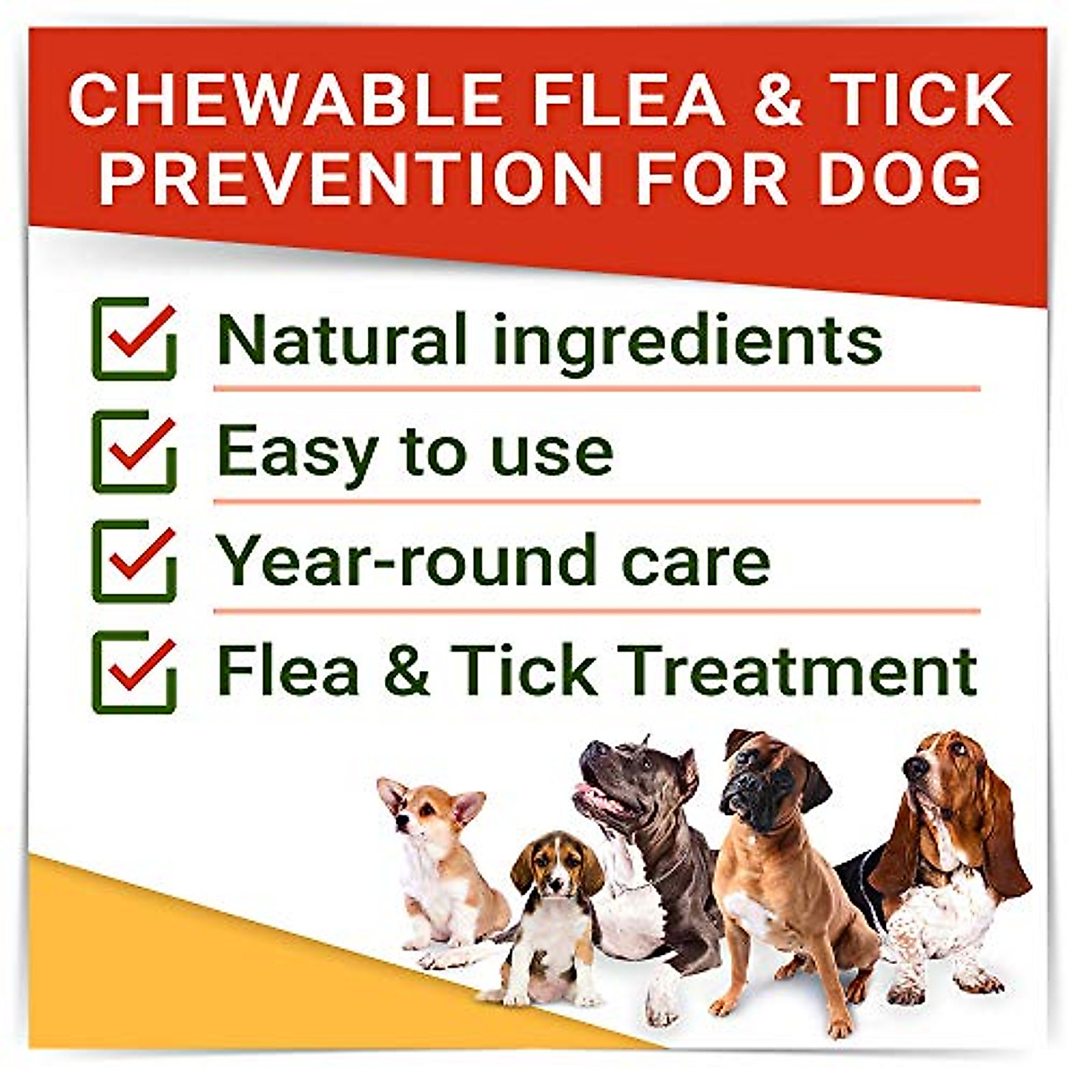 Natural Flea & Tick Prevention for Dogs Chewable Tablets - Flea & Tick Control Supplement - Oral Flea Pills for Dogs - All Breeds and Ages - Soft Chews Made in USA