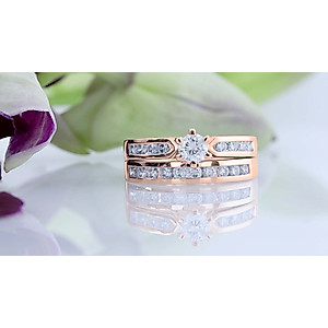 Dazzlingrock Collection 1.00 Carat (Ctw) in 10K Rose Gold Round Lab Grown Diamond Women Engagement Band Ring Set 1 CT (Size 7)