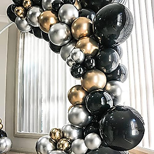 Black Gold Silver Balloon Garland Kit, 124pcs Metallic Gold Balloon Chrome Silver Balloon Black Balloon, Black and Gold Party Decorations for Birthday, New Year Decor