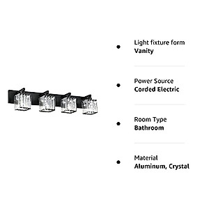 Aipsun Black Light Fixtures Bathroom Vanity Light Crystal Modern Vanity Light for Bathroom 4 Light (Exclude Bulb)