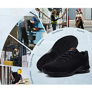 DYKHMILY Steel Toe Shoes for Women Steel Toe Sneaker Safety Shoes for Women Non Slip Resistant Work Shoe Composite Toe Shoe Comfortable Size 6,Black