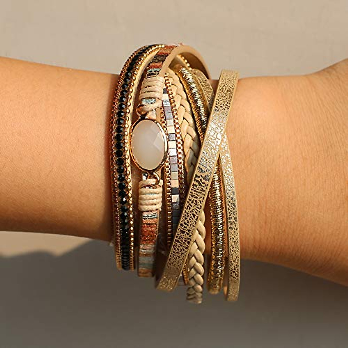 Vercret Leather Wrap Bracelet for Women - Multi-Layer Bracelets for lady, Ideal Gift Bracelet for Women, lover, Mom…… (A White Beads)