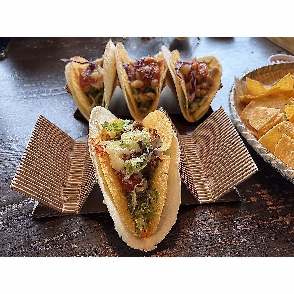 Disposable Taco Holder Stand Up Serving Rack-Holds Up to 3 Tacos, Made of Cardboard Safety&Eco-Friendly for Family or company Party,Restaurant,Outdoor,Wedding,take-out (50, Yellow)