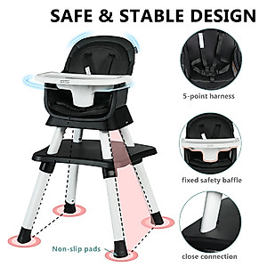 Kinder King 8 in 1 Baby High Chair, Coverts to Dining Booster Seat/Kids Table & Chair Set/Toddler Building Block Table/Kids Stool, Removable Tray & Double Seat Cover, Easy to Wipe, Grey