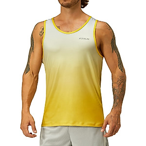 EZRUN Men's Quick Dry Workout Tank Top Swim Beach Shirts for Gym Athletic Running Muscle Sleeveless Shirts(YellowGradient,l)