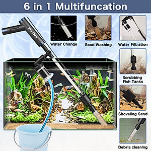 PearlSea Electric Aquarium Gravel Cleaner: 6 in 1 Electric Fish Tank Vacuum Gravel Cleaner for Automatic Water Changer Wash Sand Water Filter Water Circulation Remove Dirt Adjustable Water Flow