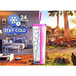 Meoky 30 oz Insulated Tumbler with Lid and Straw, Stainless Steel Vacuum Insulated Tumbler, Keeps Cold for 24 Hours, 100% Leak Proof, Fits in Car Cup Holder (Carnival)