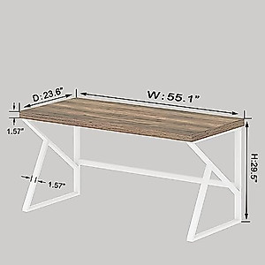 HSH Farmhouse Desk, Modern Home Office Desk, Student Desk for Bedroom Computer Table, Rustic Wood and Metal PC Laptop Computer Desk, Simple Writing Study Gaming Desk Executive Workstation, 55 Inch