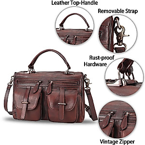 IVTG Genuine Leather Satchel Purse for Women Vintage Handmade Top Handle Bag Crossbody Handbags