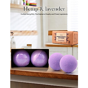 kastu Bath Bombs,2 Pack Fizzy Spa Gift Natural Hemp Oil Extract and Lavender Essential Oils Bath for Moisturizing Dry Skin,Relaxing,Bubble Bath for Gifts Idea for Men Women