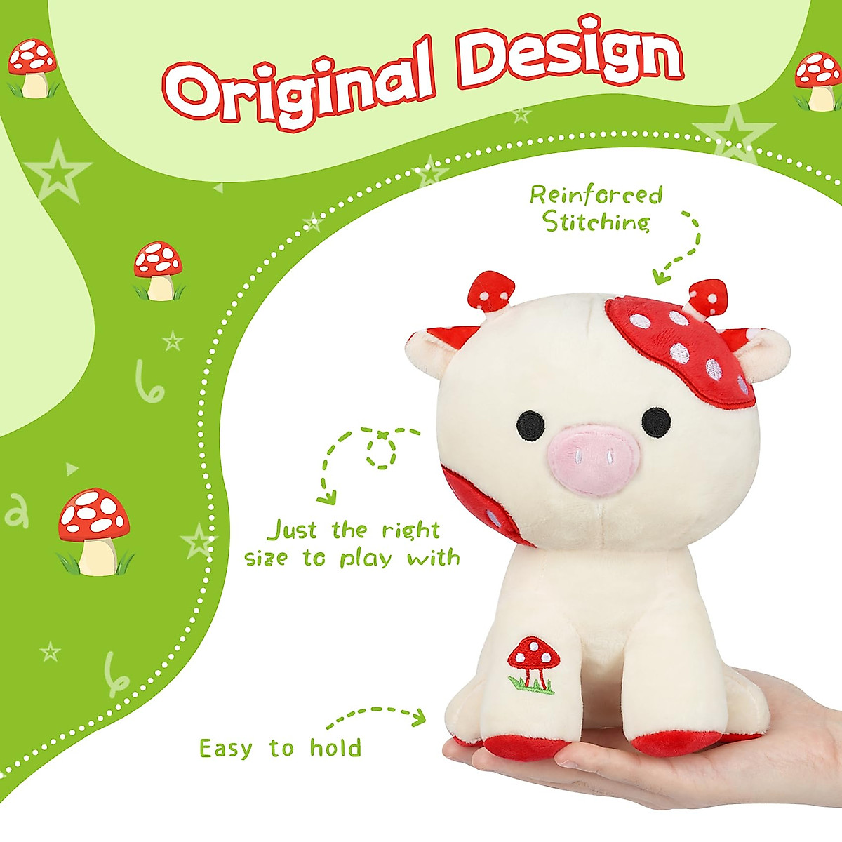 Bekrgwiy Cow Stuffed Animal,8 inch Mushroom Cow Plush Pillow,Mushroom Stuffed Animals Cow Plush,Cute Cow Plushie Doll Toys for Kids Boys Girls,Gift for Birthday,Christmas