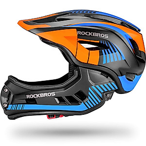 Rock BROS Kids Bike Helmet Toddler Full Face Helmet Detachable Ultralight Mountain Bike Cycling Helmet for BMX Bicycle, Skateboard, Scooter, Child Safety Helmet Protective Gear CE Certified