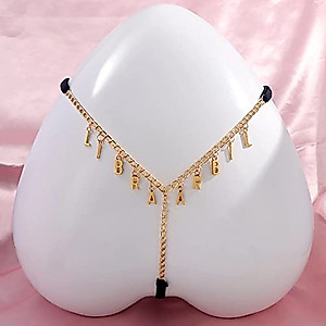 Personalized Sexy Waist Chain Thong for Women Custom Name Letter Jewelry G-string Golden Chain Black Panties Birthday Gift for Her