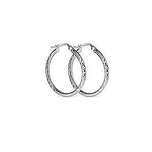 Sterling Silver Hoop Earrings for Women Girls 1 Inch, Diamond-cut Textured Design 2mm wide by 25mm Diameter