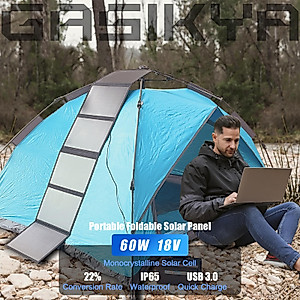 Portable Solar Panel –60W Foldable Solar Panel for Camping with 5V USB and 18V DC Output - Perfect for Camping Charging Phones Tablets & Outdoor Devices–Compatible with Solar Generators Power Stations