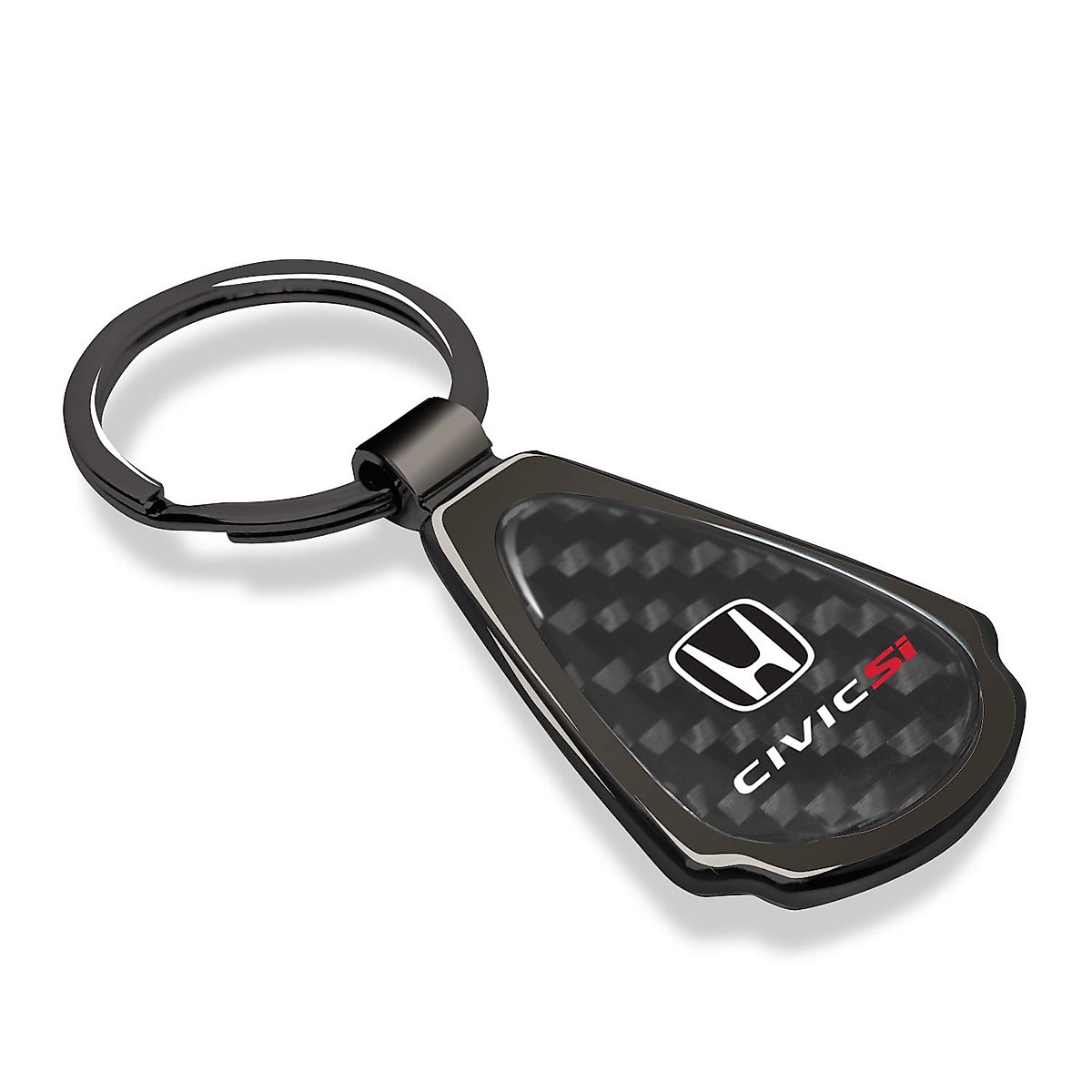 iPick Image Compatible with Honda Civic Si Real Black Carbon Fiber Gunmetal Black Metal Teardrop Key Chain