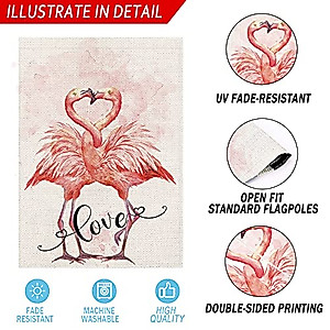 Valentines Day Garden Flag 12×18 Inch Double Sided for Flamingo Yard Flag, Valentines Anniversary Rustic Seasonal Holiday Outside Decoration