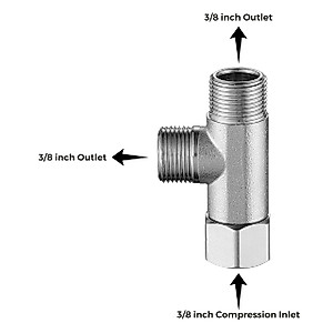 3/8 Compression Tee Valve, Standard Angle Tee Valve, 2 PCS Brass Tee Adapter 3 Way Valve Compression 3/8'' Inlet and 3/8'' Outlet, Brass Angle Stop Valve, 3/8 Add-A-Tee Valve Connector