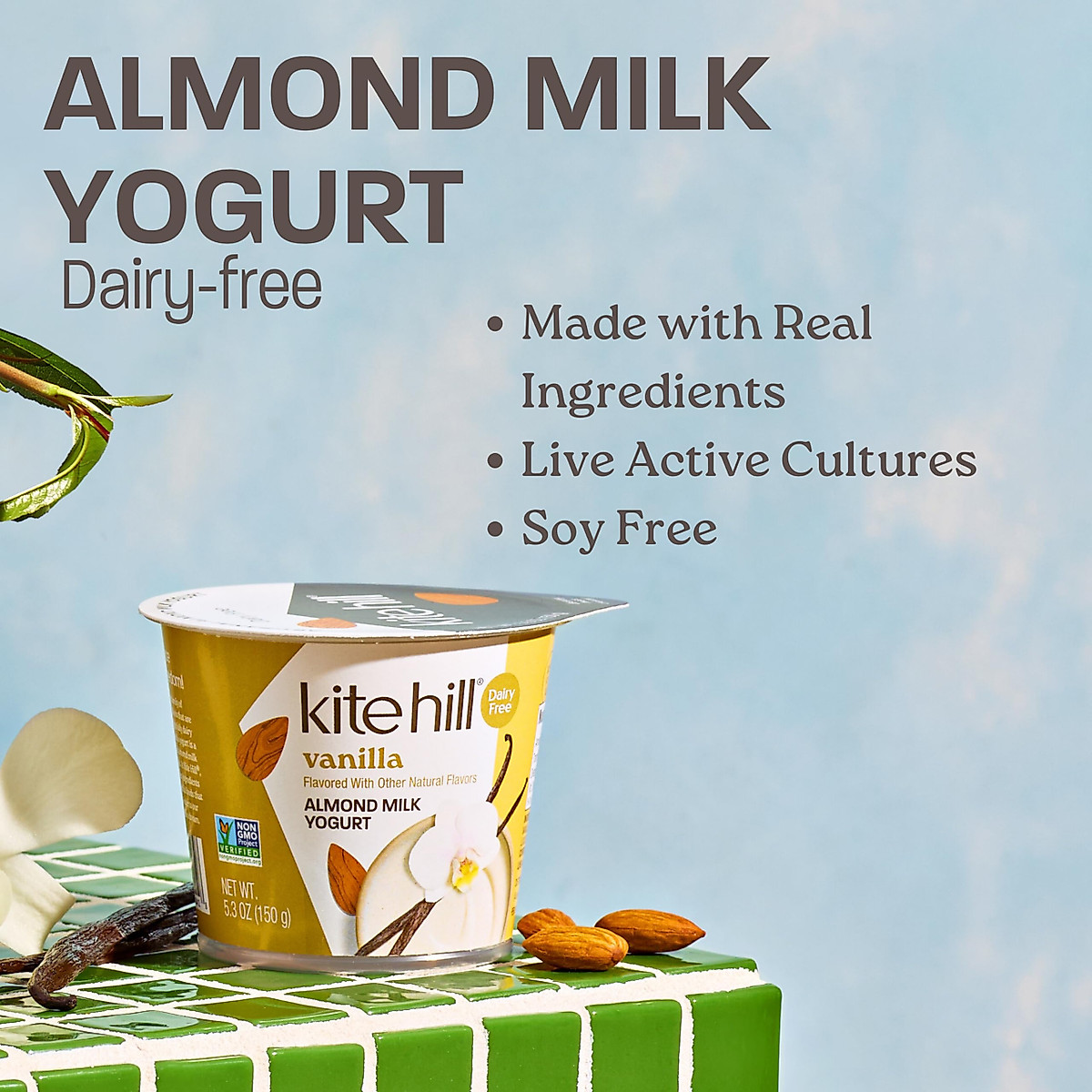 Kite Hill Vanilla Almond Milk Yogurt, 5.3 Ounces, Dairy Free