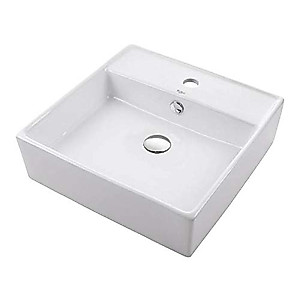 Kraus KCV-150-CH White Square Ceramic Sink and Pop Up Drain with Overflow, Chrome
