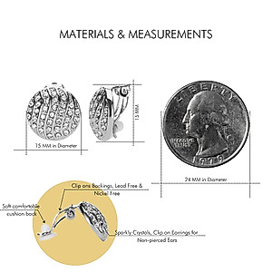 UPSERA Clip On Earrings - Round Non-Pierced Earrings Pave Crystals - Silver Color