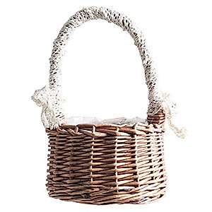 Cabilock Flower Girl Baskets Wicker Woven Basket Willow Basket Picnic Basket Woven Eggs Candy Basket Flower Basket Cookie Gift Box Bags Rattan Woven Storage Bin for Easter Birthday