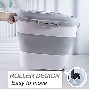 SUT Gray Rice Food Storage Containers, Collapsible 20 to 50 Lbs Large Sealed Grain Container Storage, Airtight Dispenser Bin with Rolling Wheel and Locking Lid, Pet Food Container For Kitchen Holder