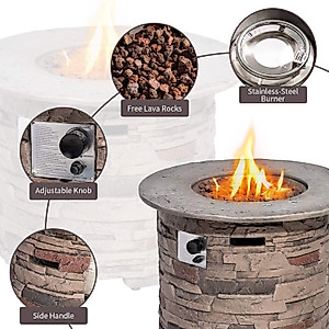 SUNBURY Outdoor Fire Pit Propane Round Fire Pit Table Fire Column, Stonecrest 40,000 BTU Gas Fire Pits for Outside w Lava Rocks, Waterproof Cover