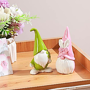 PUDDING CABIN Pink Bunny Gnome Figurine Ring Holder Ring Stand Ring Display Rings Organizer, Cute Gnome Decor for KitchenBathroom Bedroom Beside, Gnome Gifts for Women Girls Birthday, Easter Decor