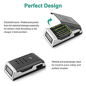 AA AAA Battery Charger Pack, LP 4-Bay Independent Slot LCD Charger & 4-Pack 2300mAh AA & 4-Pack 1000mAh AAA Batteries, Rechargeable Battery for Kids Toys, Remotes, Microphones, Game Controllers & More