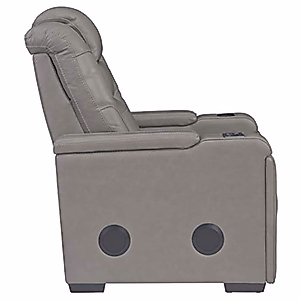 Signature Design by Ashley Boerna Leather Power Recliner with Adjustable Headrest, Bluetooth Speakers & Wireless Charger, Gray 41D x 37W x 44H in