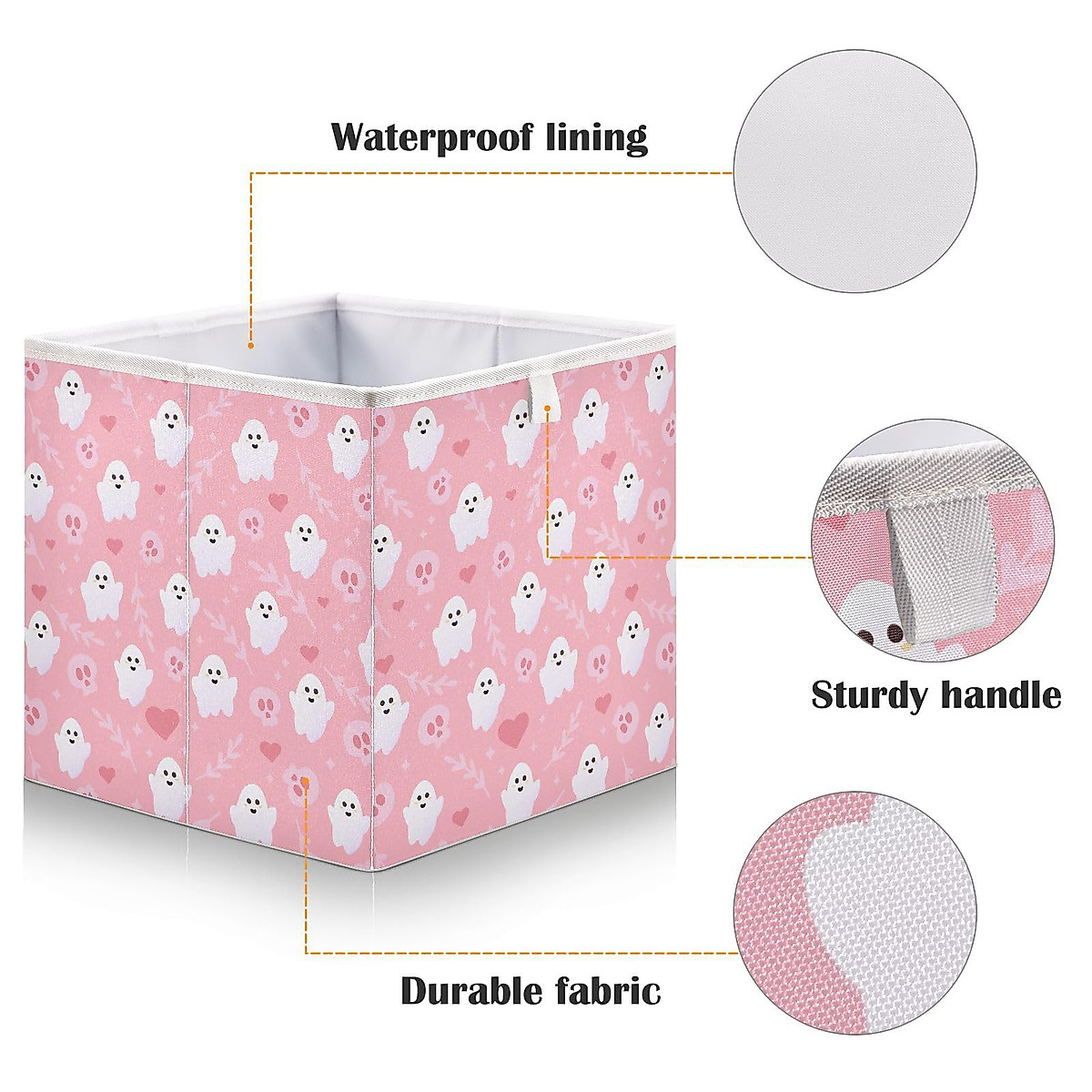 QUGRL Pink Ghost Halloween Storage Bins Organizer Cute Skulls Foldable Clothes Storage Basket Box for Shelves Closet Cabinet Office Dorm Bedroom 15.75 x 10.63 x 6.96 in