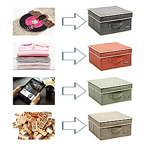YueYue Small 4 Pack Fabric Stroage Box with Lids, Linen Foldable Stroage Box with lids 4 Color Set 12.4in/12in/6.7in