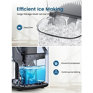 COWSAR Nugget Ice Makers Countertop, Soft Chewable Crushed Ice Maker Machine, Portable Pebble Ice Maker Countertop, 34Lbs/Day, Self-Cleaning, One-Button Operation Ice Machine for Home Kitchen Party