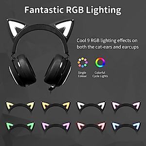 EASARS Cat Ear Headset, USB Gaming Headset with Retractable Mic, 7.1 Surround Sound, RGB Lighting, Wired Headset for PC, PS4, PS5