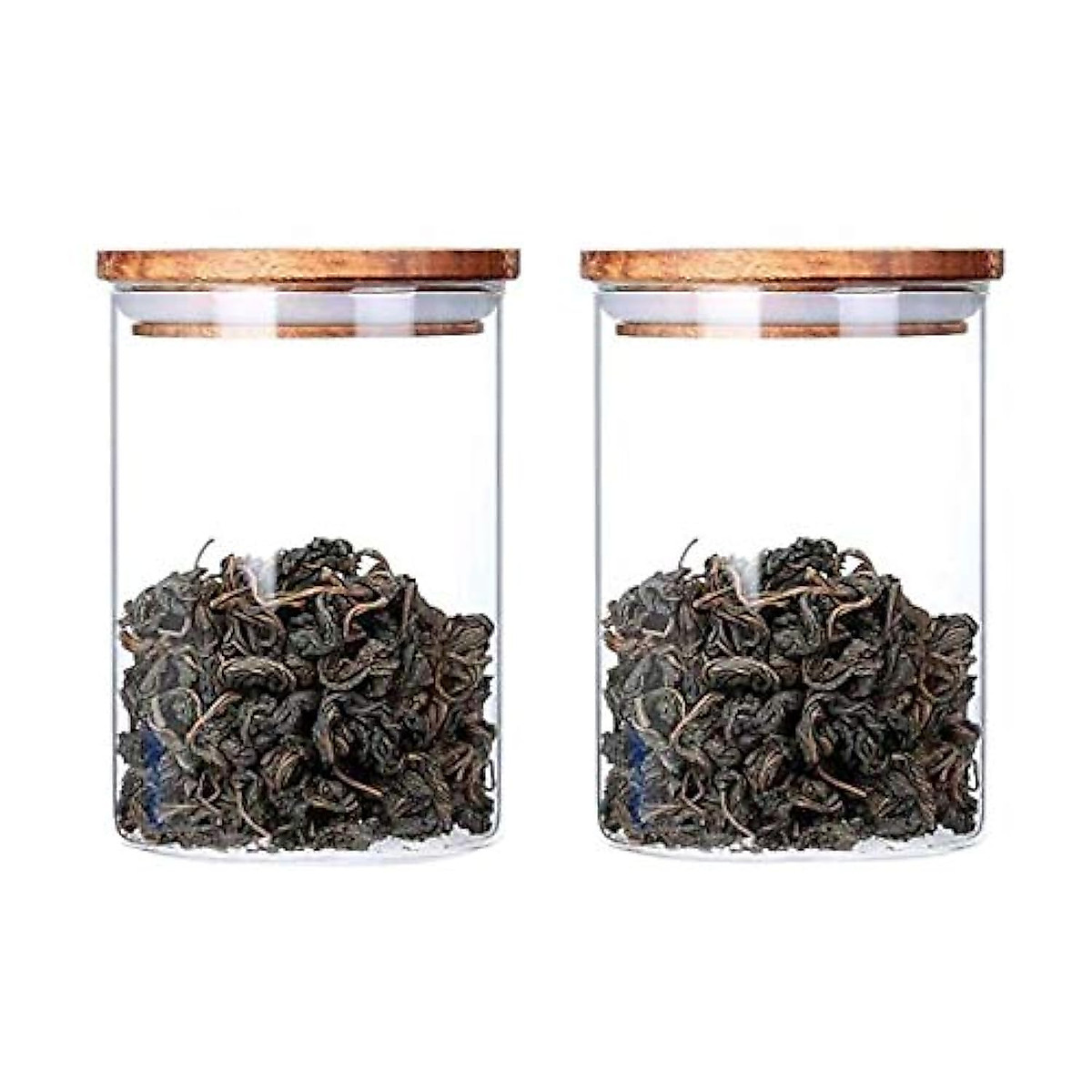 Glass Food Storage Jar Set of 2 (8 oz) BPA Free Clear Glass Canister with Airtight Seal Bamboo Lid Bulk Food Storage Containers for Cereal Tea Coffee Spice Sugar Cookies Nuts Candy