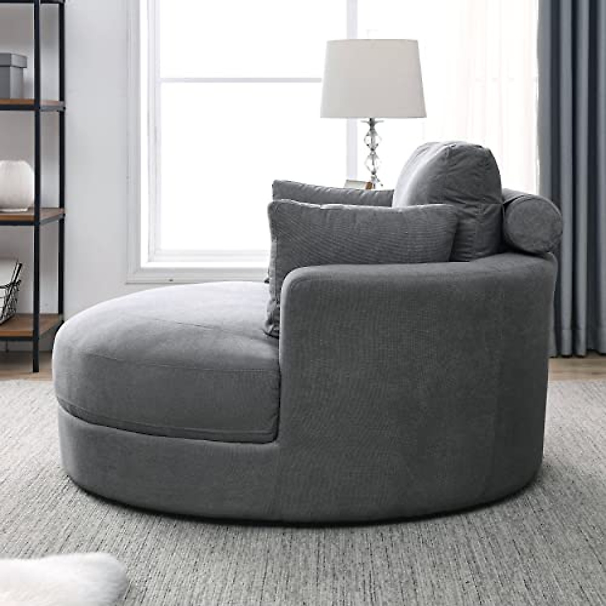 Swivel Accent Barrel Chair with Storage Ottoman,Comfy Teddy Upholstered 360° Recliner Sofa Club Chaise Leisure Round Lounge Armchair Singel Lazy Sofá Arm Chairs and Footrest Set for Living Room/Hotel