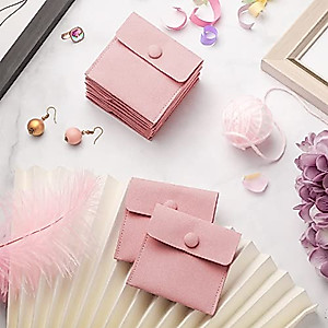 40 Pieces Microfiber Jewelry Pouch 8 x 8 cm, Jewelry Packaging Bag Luxury Small Jewelry Gift Bags Package Snap Button with Divider Microfiber Bag for Bracelet Necklace Packaging (Pink, 40 Pcs)