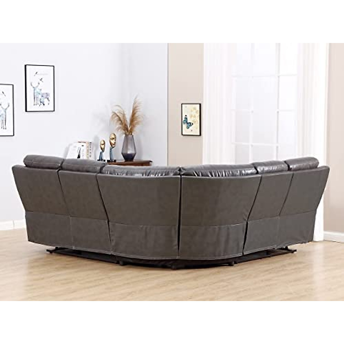 Blackjack Furniture Albany Leather Air Upholstered Living Room Reclining, Power Sectional Sofa, Dark Gray