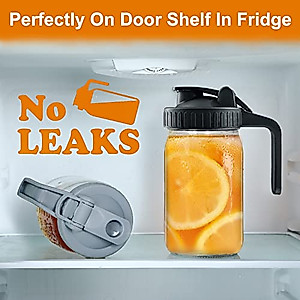 Mason Jar Pour Spout Lid - 32oz Black Glass Pitcher with Lid & Mixing Spoon Food Grade and Safe, 1 Quart Sturdy Wide Mouth Nice for Breastmilk, Drink, Iced Tea, Juice