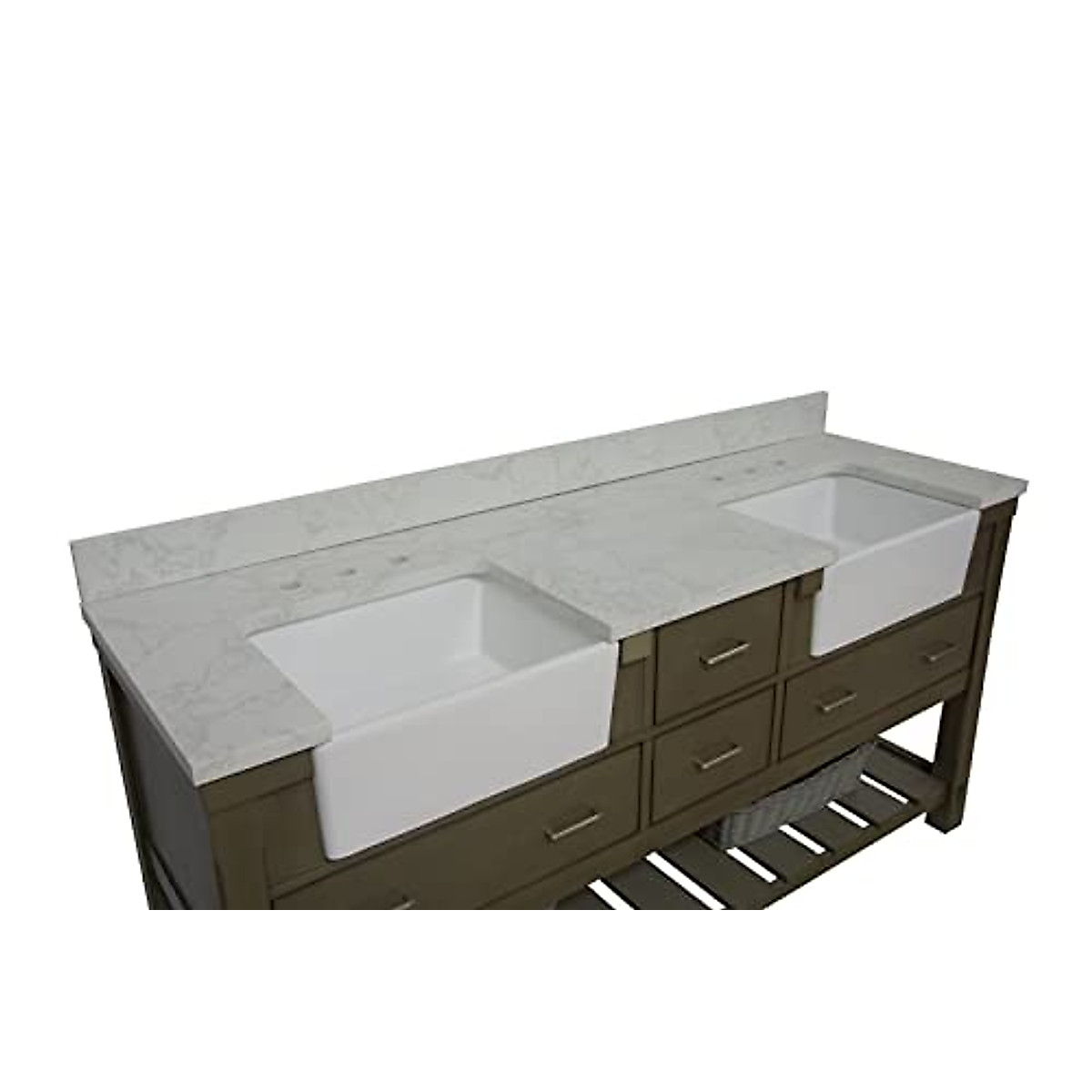Kitchen Bath Collection Charlotte 72-inch Double Farmhouse Vanity (Engineered Carrara/Weathered Gray): Includes Weathered Gray Cabinet with Engineered Carrara Countertop and White Ceramic Apron Sinks